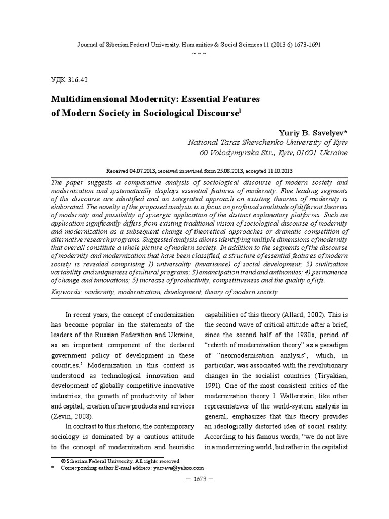 Multidimensional Modernity: Essential Features of Modern Society in ...