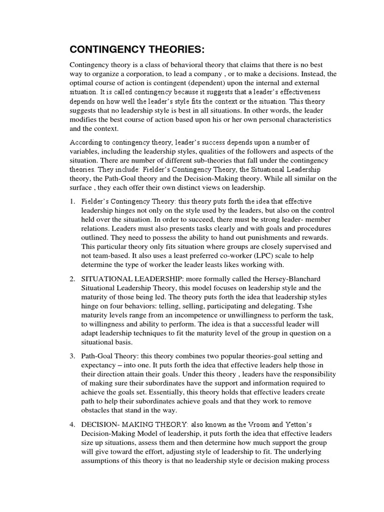 Contingency Theory | PDF | Leadership | Decision Making