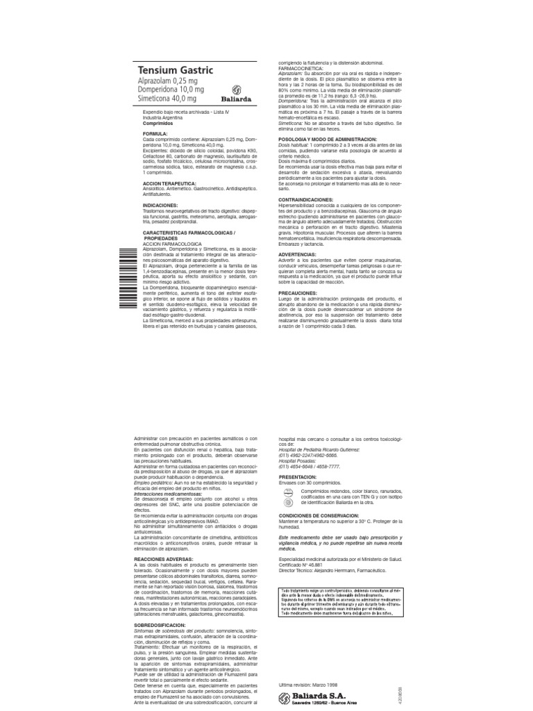 Tensium Gastric | PDF | Tableta (Farmacia) | Medicamentos con receta