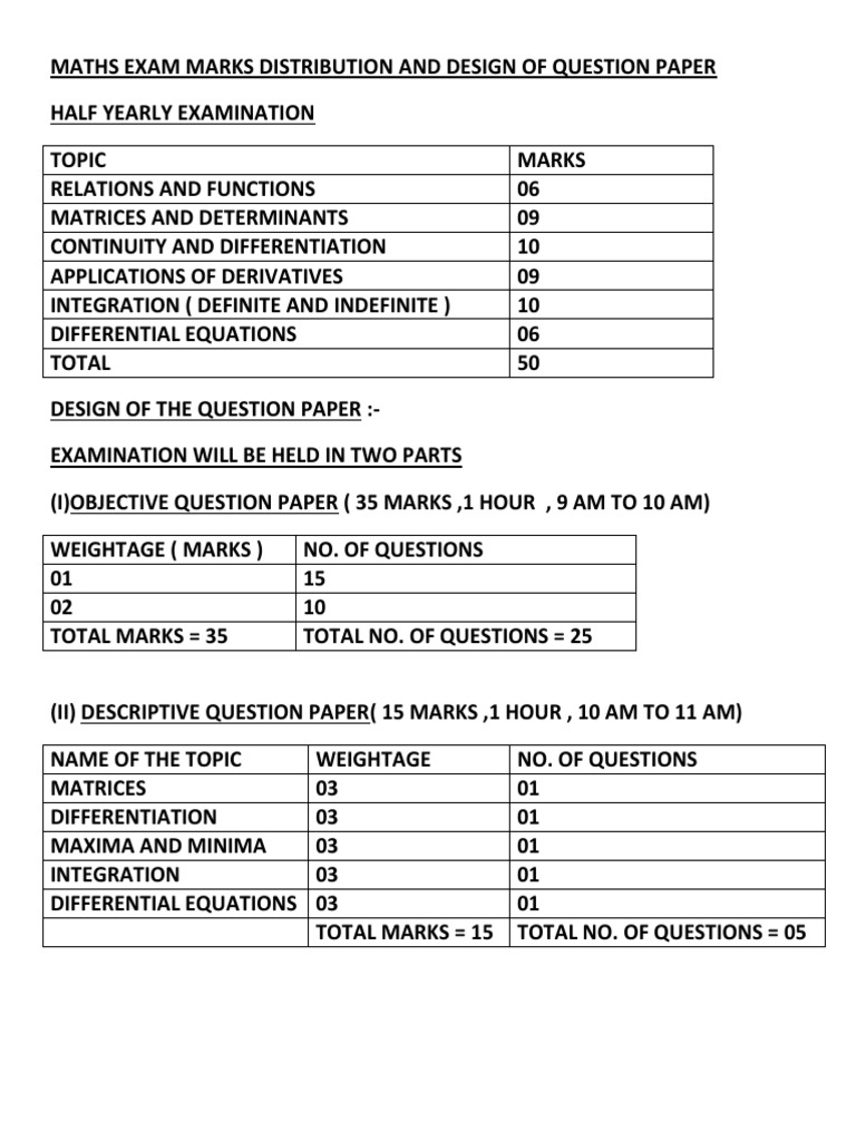 Maths Exam Marks Distribution PDF | PDF