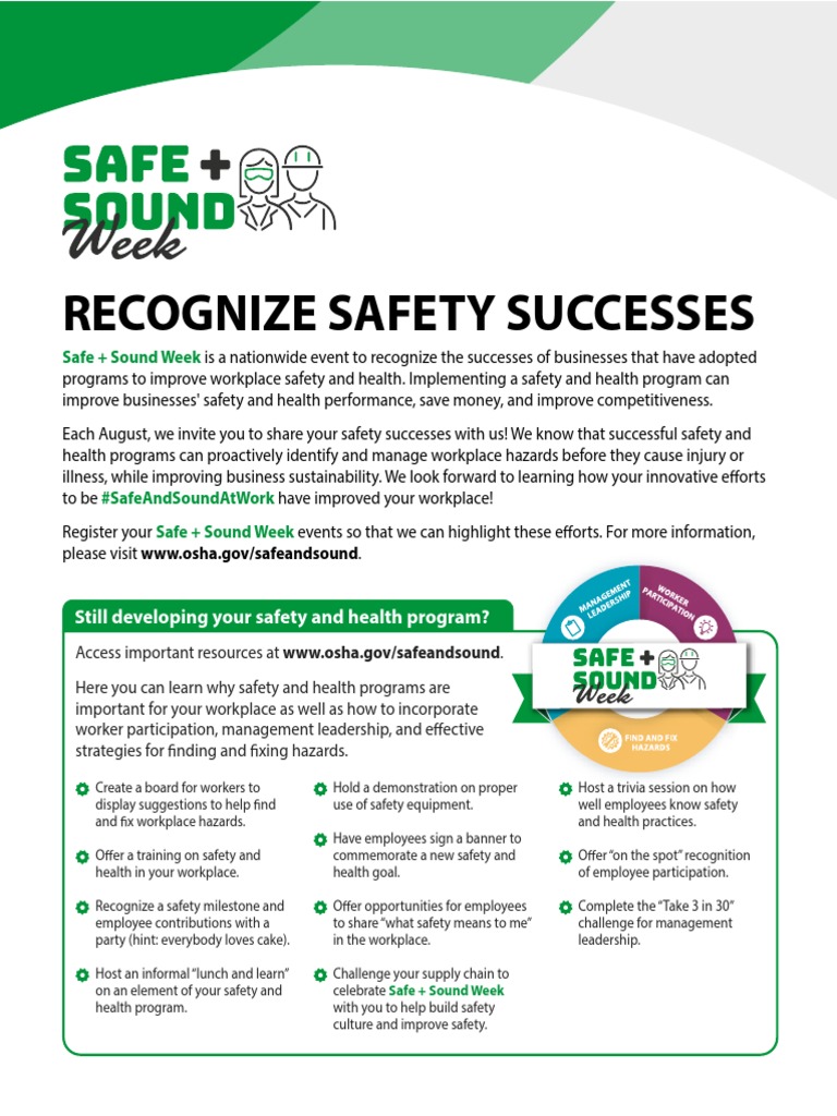 Recognize Safety Successes: Safe + Sound Week | PDF