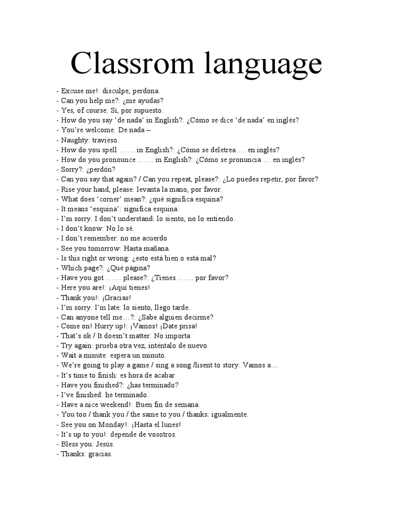 Classroom Language | PDF