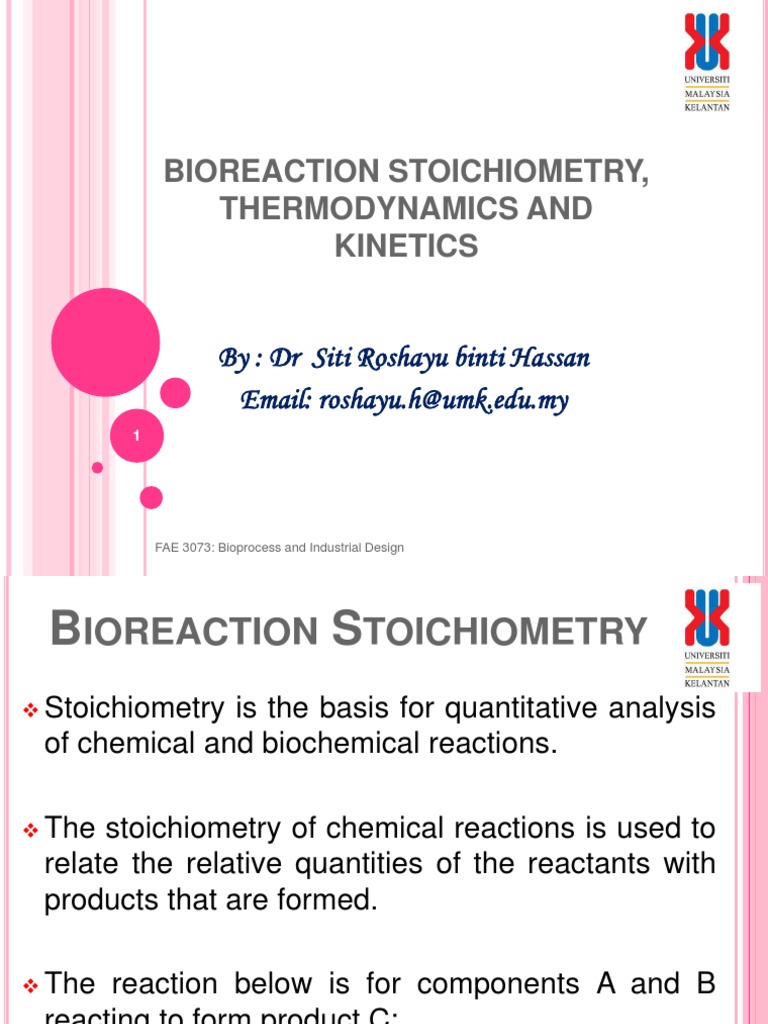 Bioreaction Stoichiometry, Thermodynamics and Kinetics | PDF ...