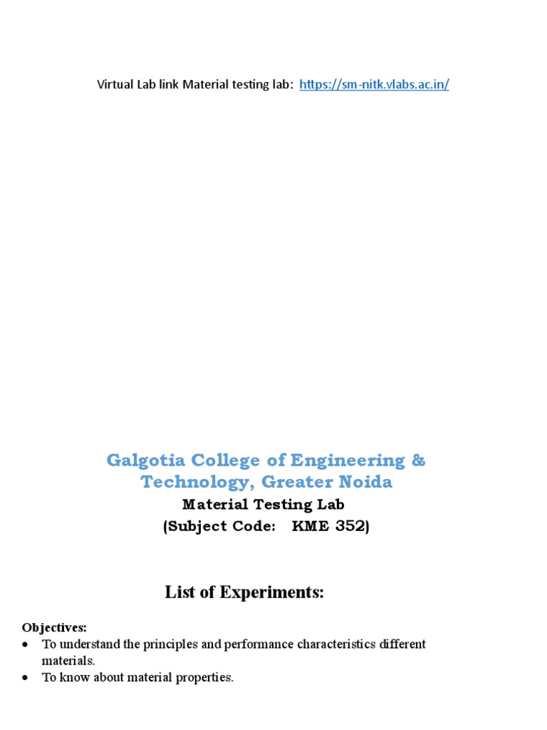 Material Testing Lab Experiments Guide | PDF | Deformation (Engineering ...