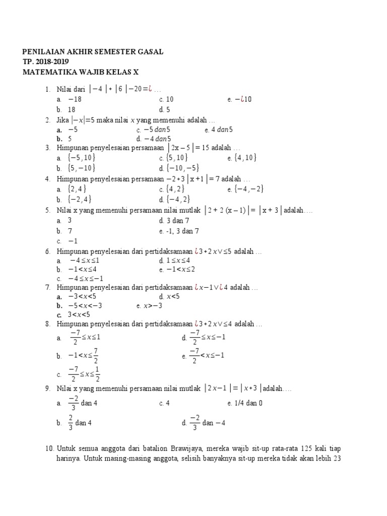 Soal PAS Matematika Wajib Kelas X Gasal | PDF