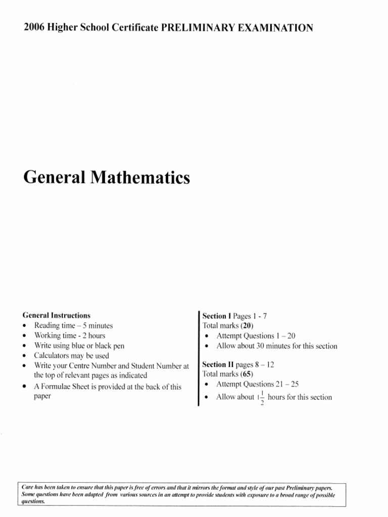 2006 Trial General Mathematics Year 11 Paper | PDF | Area | Depreciation