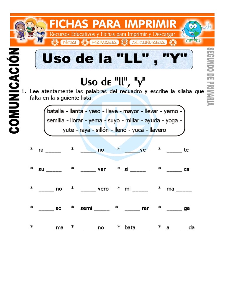 Ficha de Uso de La LL Y para Segundo de Primaria | PDF