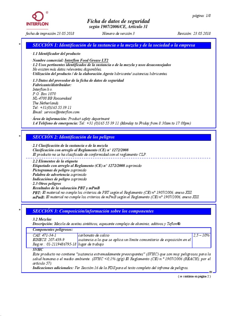 GRASA sd8551 - Interflon - Food - Grease - LT2 - ESES | PDF | Residuos ...