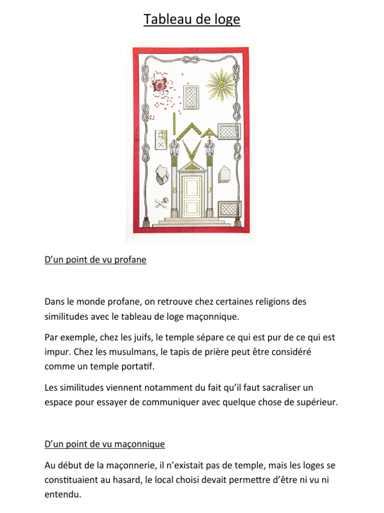 Symbolisme du tableau de loge maçonnique | PDF | Franc-maçonnerie ...