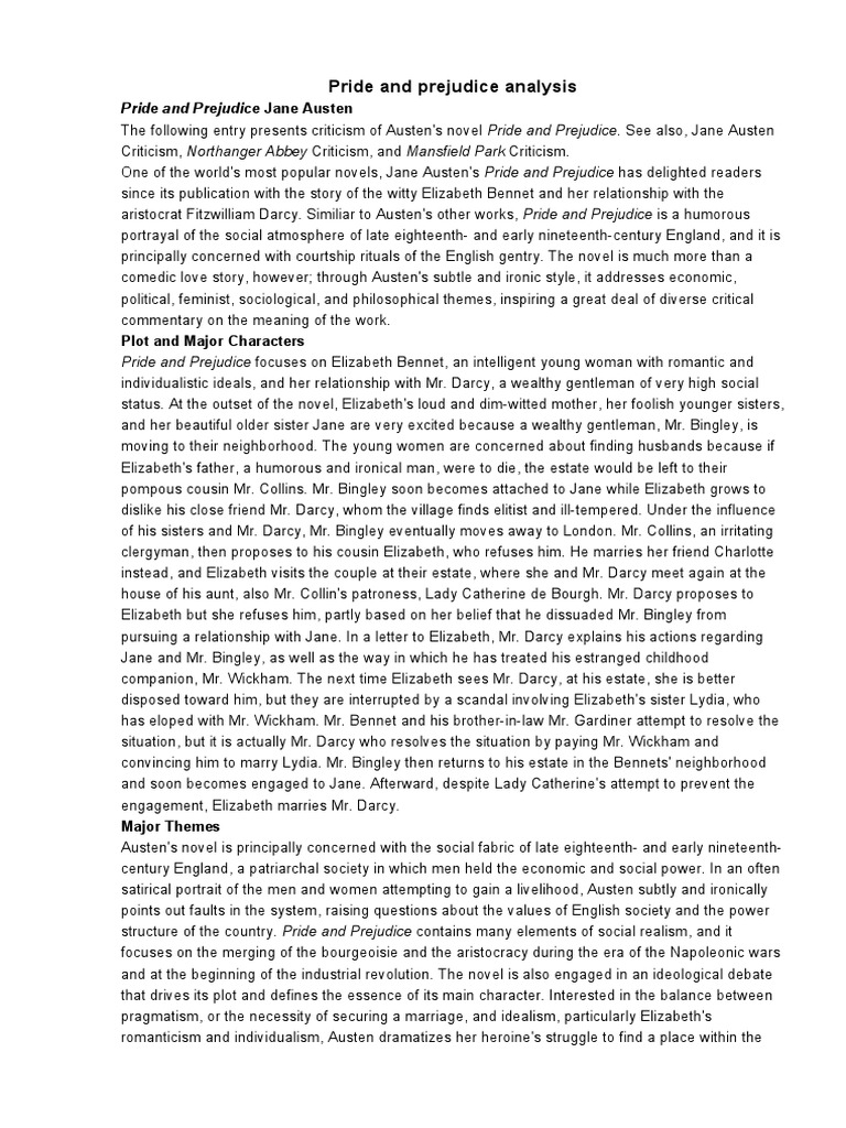 Pride and Prejudice Analysis | PDF | Pride And Prejudice | Mr. Darcy