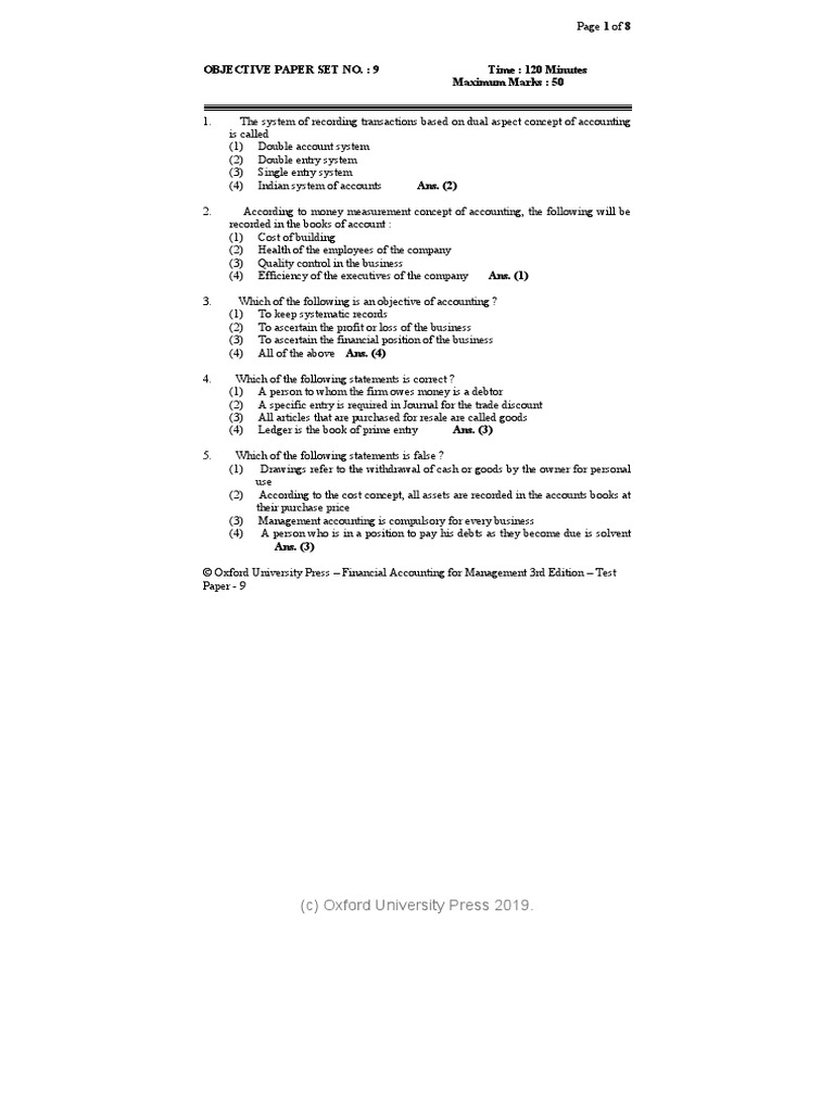 Objective Paper Set No.: 9 Time: 120 Minutes Maximum Marks: 50 | PDF ...
