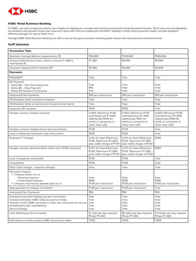 HSBC Retail Business Banking: Transaction Type | PDF | Cheque | Payments
