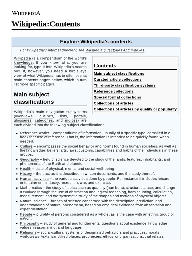 Explore Wikipedia's Contents | PDF | Wikipedia | Science
