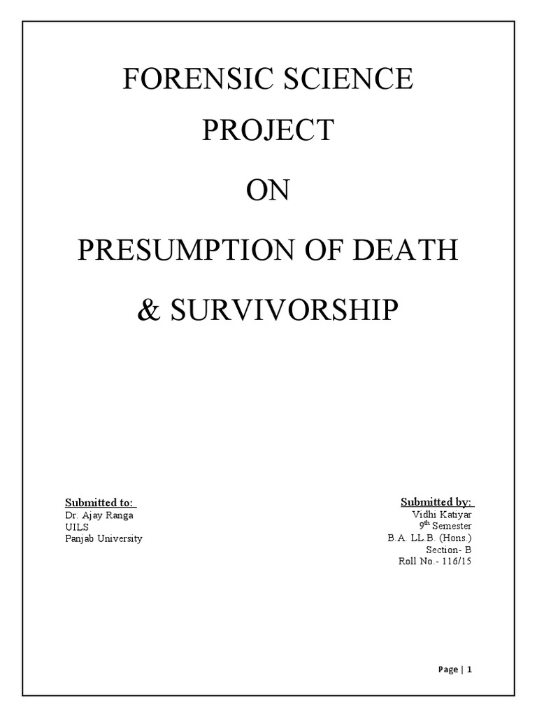Forensic Project on Death Presumption | PDF | Lawsuit | Burden Of Proof ...
