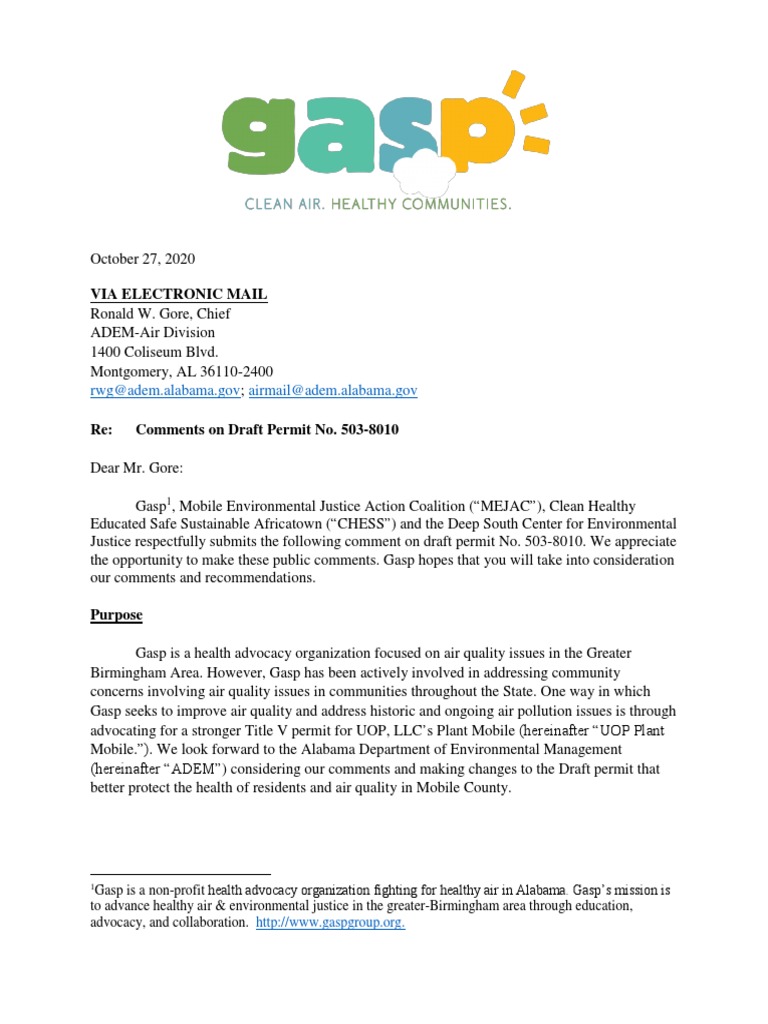 Gasp Et Al Comment On UOP Plant Mobile 2020 T5 Renewal | PDF | Air ...