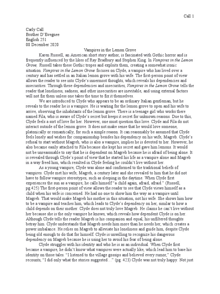 Vampires in The Lemon Grove Final Essay | PDF | Lemonade | Vampires