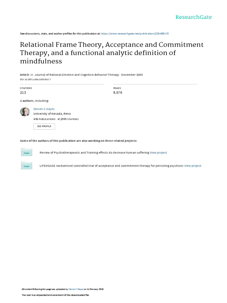 Relational Frame Theory Acceptance and Commitment | PDF | Mindfulness ...
