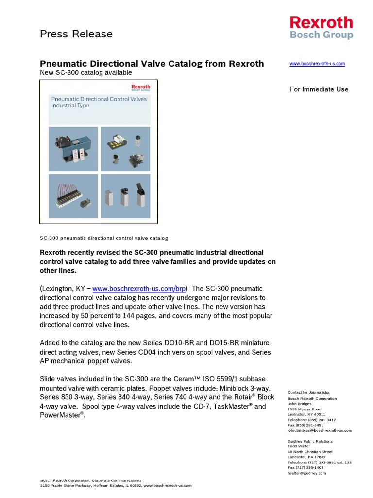 Press Release: Pneumatic Directional Valve Catalog From Rexroth | PDF ...