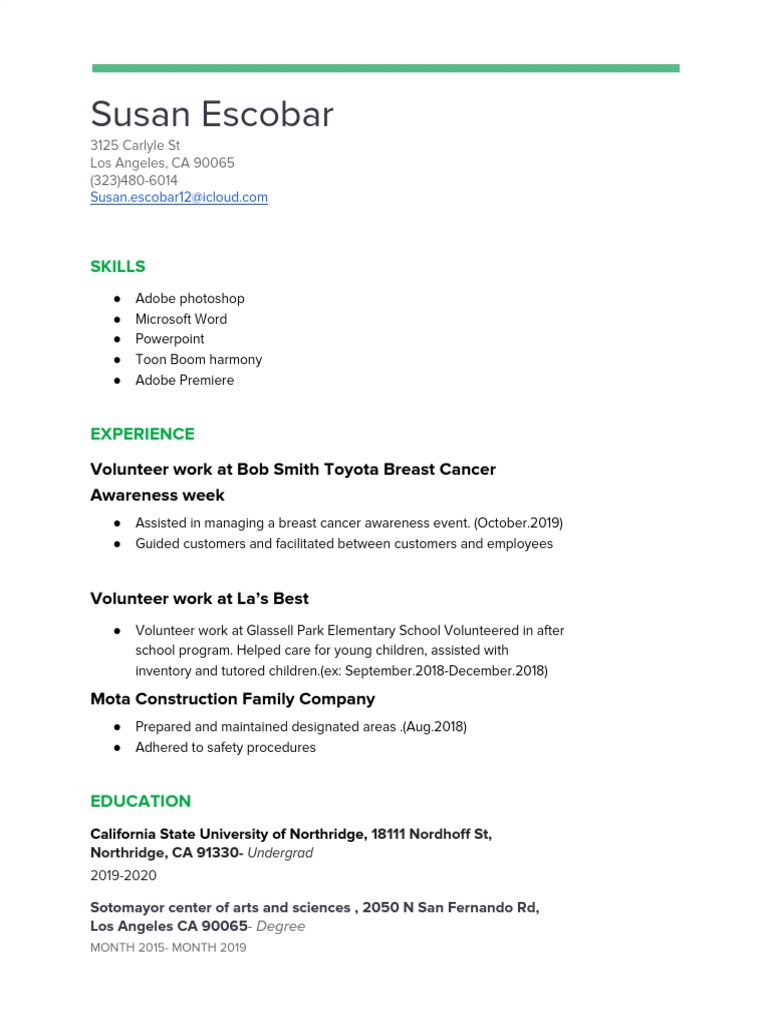 Susan Escobar's Resume and Skills | PDF
