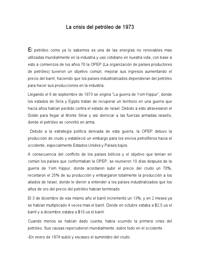 Impacto Global de la Crisis del Petróleo 1973 | PDF | Crisis petrolera ...