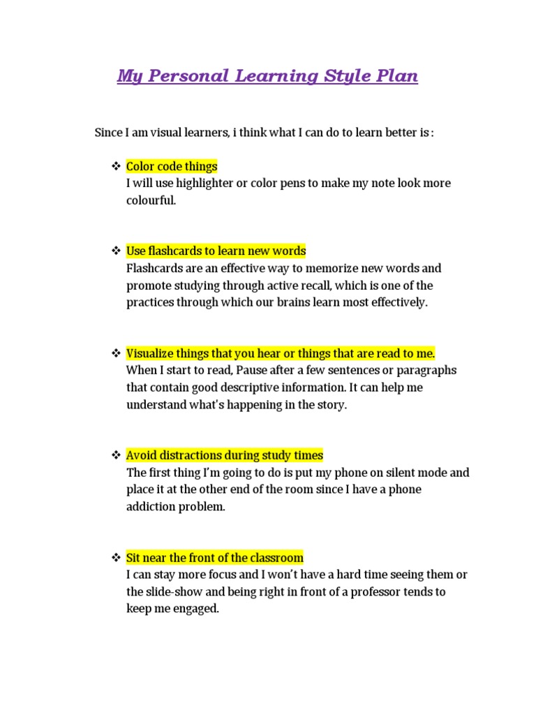 Visual Learner's Study Plan | PDF