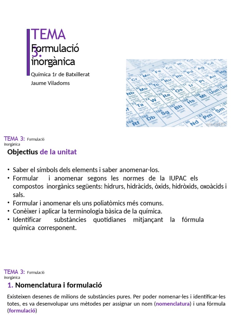 Tema 3 Apunts Formulacio Inorg | PDF