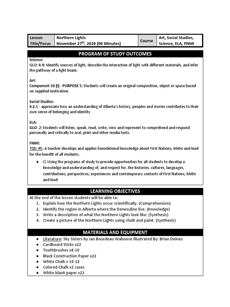 Fnmi Lesson | PDF | Aurora | Reading Comprehension