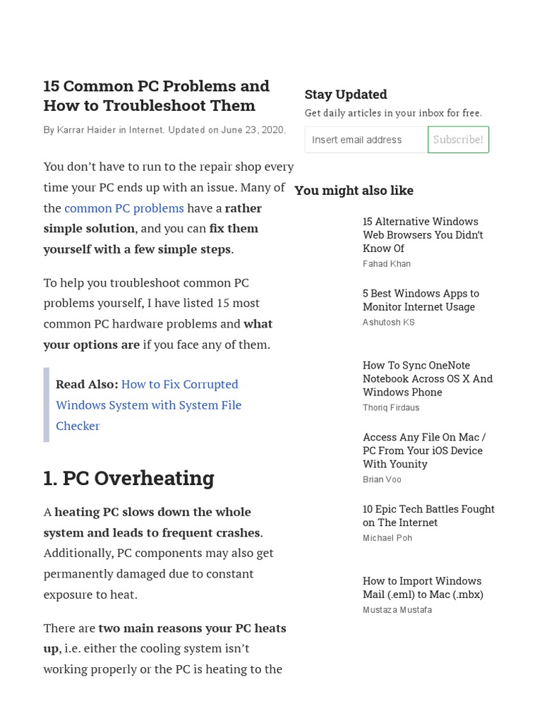15 Common PC Problems and How To Troubleshoot Them - Hongkiat | PDF ...