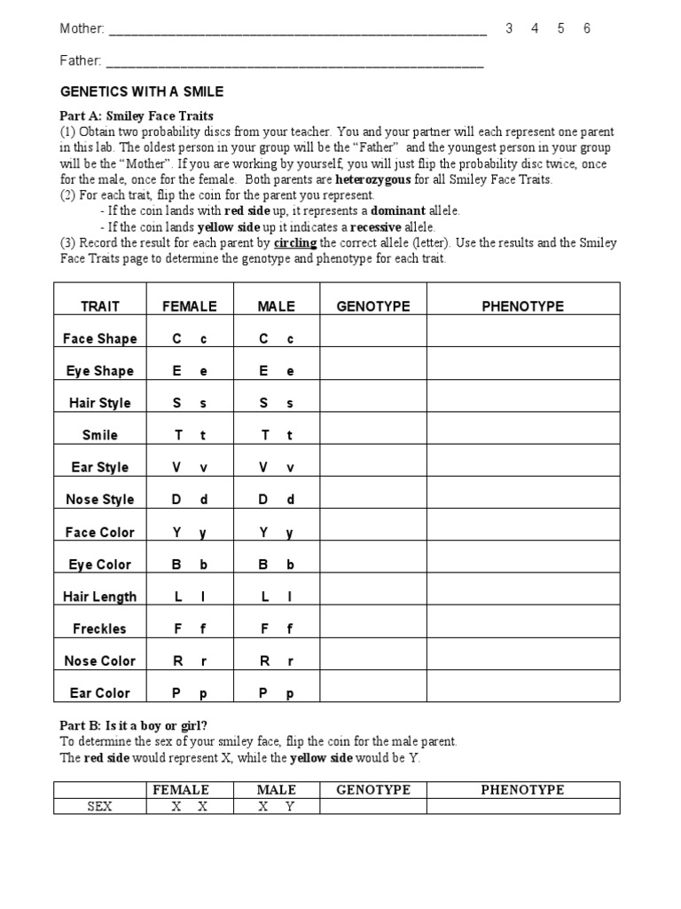 Lab - Simple Smiley Face Genetics | PDF | Dominance (Genetics) | Zygosity