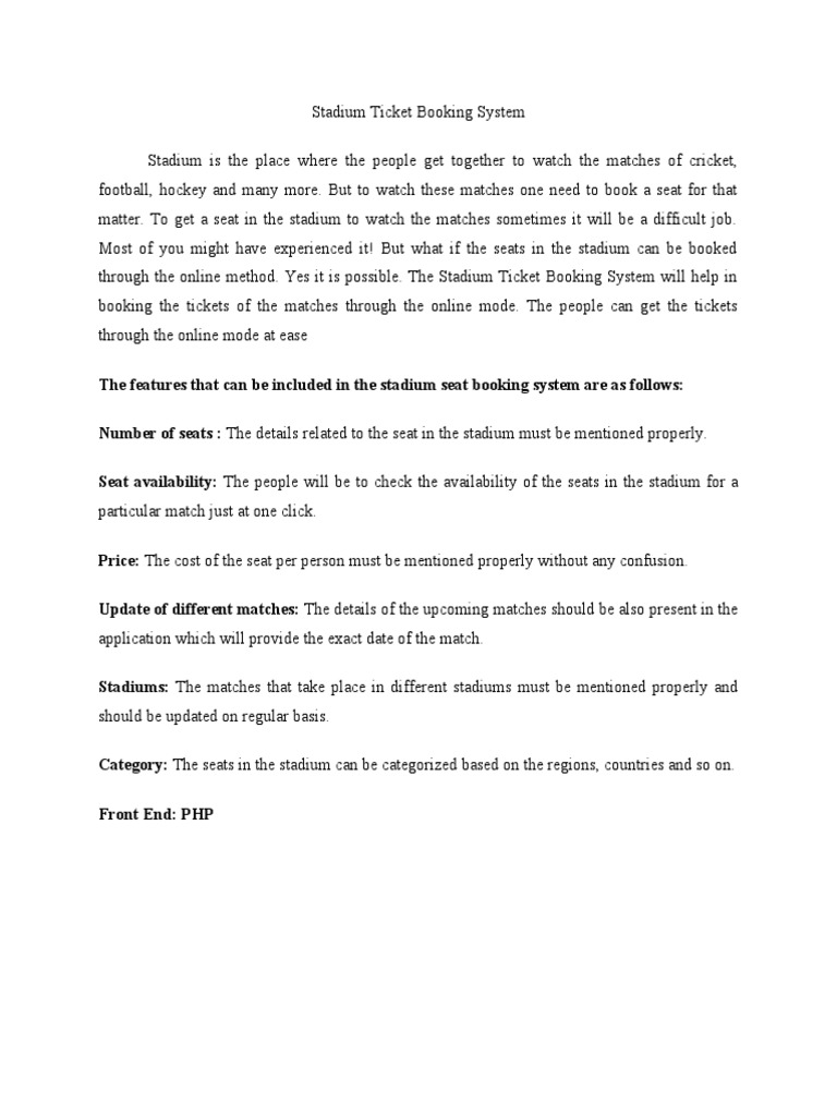Stadium Ticket Booking System | PDF