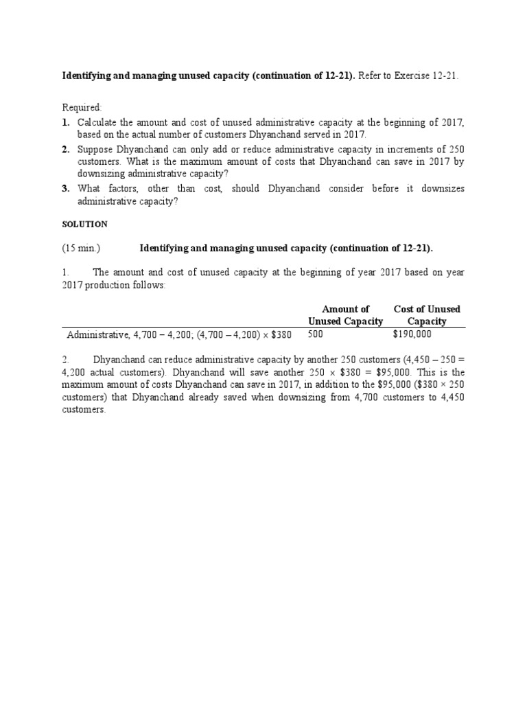 Identifying and Managing Unused Capacity | PDF