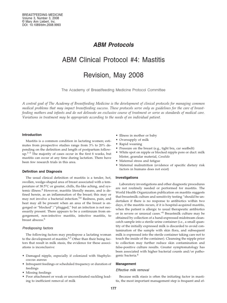 Abm Clinical Protocol 4 Mastitis | PDF | Breastfeeding | Breast Milk