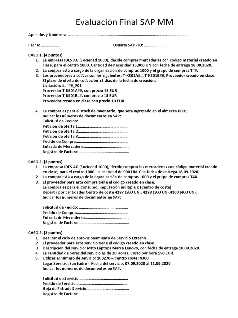 Examen Módulo SAP MM - WEC 130920 | PDF | Sap Se | Business