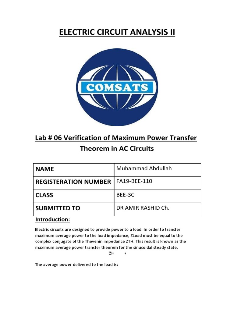 ECA 2 LAb REPORT 6 | PDF | Electrical Impedance | Electrical Network