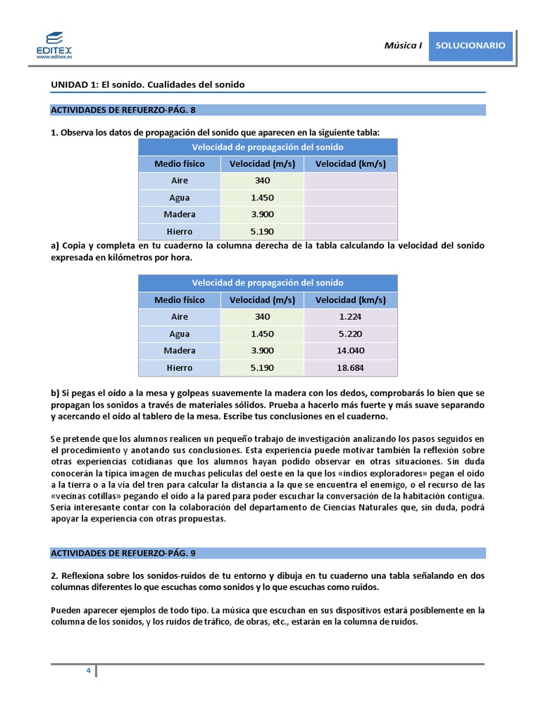 Solucionario Musica I Muestra Ud1 PDF | PDF | Sonido | Teoría musical