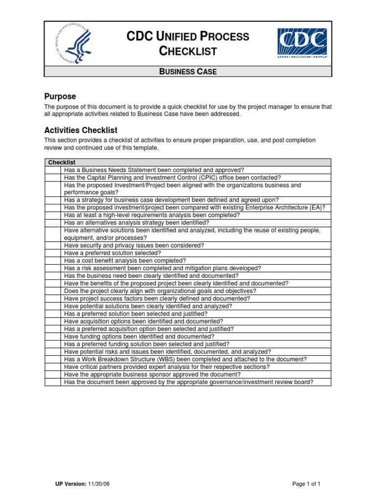 CDC UP Business Case Checklist | PDF | Policy | Business