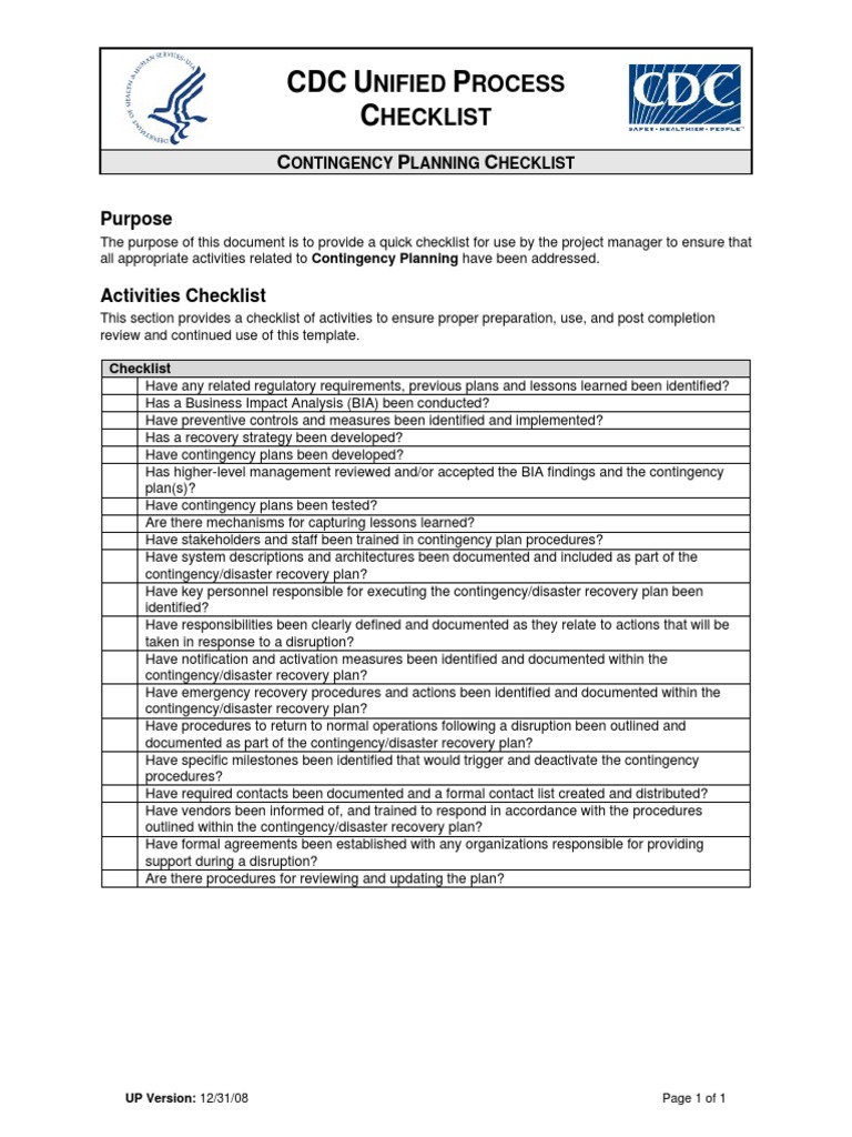 Contingency Planning Checklist | PDF | Disaster Recovery | Information ...