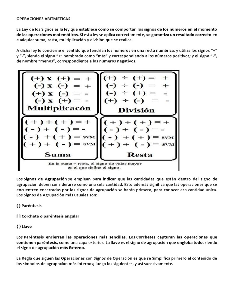 Orden en Las Operaciones Aritmeticas Oct 2020 | PDF | Soporte | Sustracción