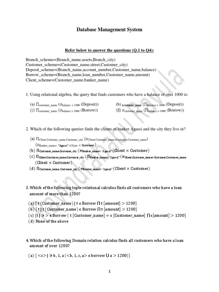 Database Management System: Refer Below To Answer The Questions (Q.1 To ...