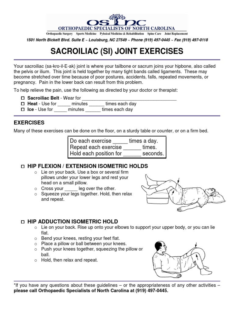 Sacroiliac (Si) Joint Exercises | PDF | Anatomical Terms Of Motion | Hip