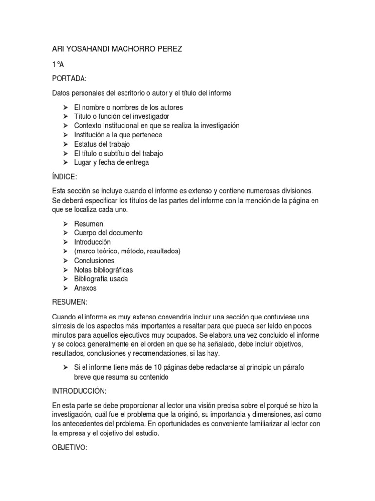 Elementos de Un Informe - Fundamentos de Investigacion | PDF ...