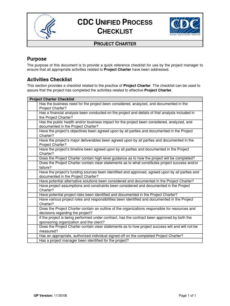 CDC UP Project Charter Checklist | PDF | Business | Business (General)
