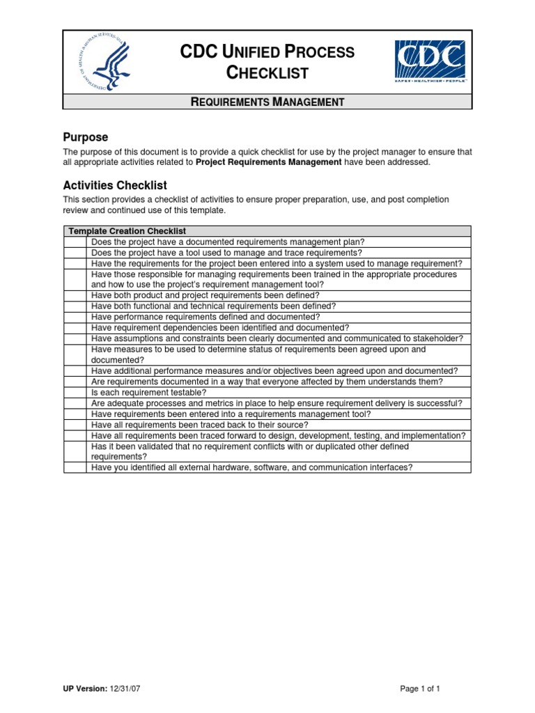 CDC UP Requirements Management Checklist | PDF