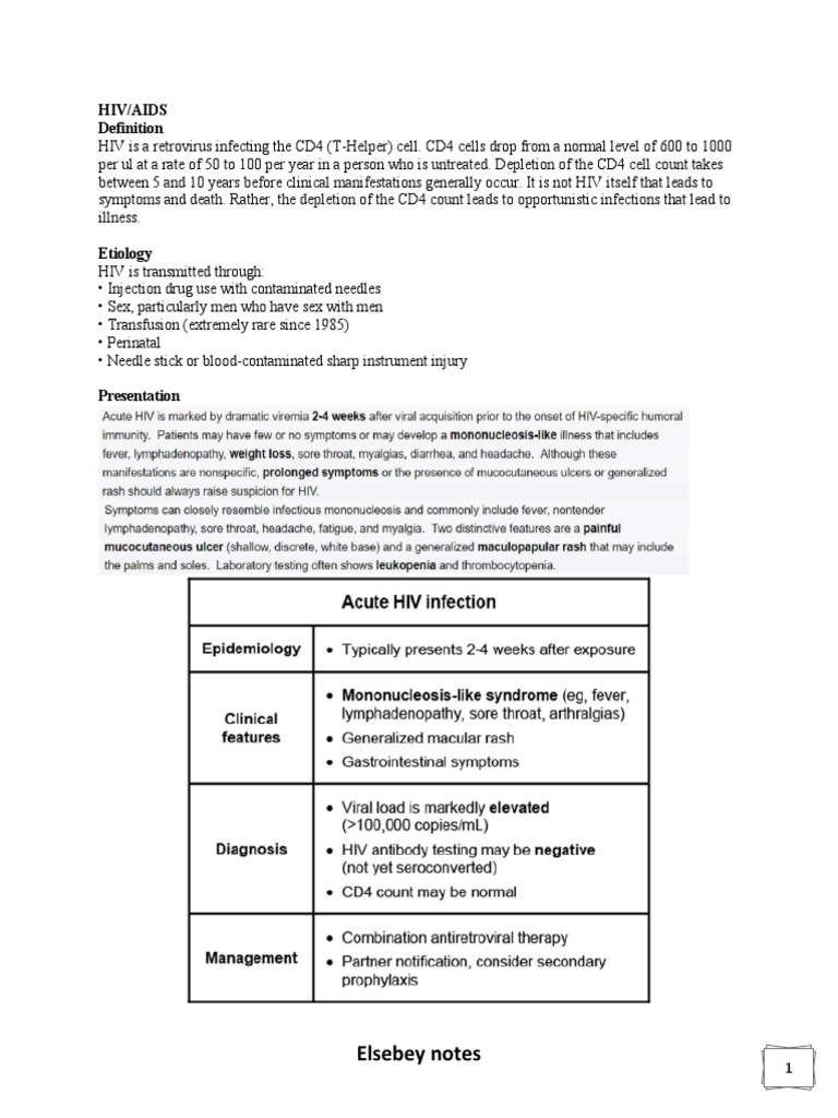 Hiv/Aids: Elsebey Notes | PDF | Management Of Hiv/Aids | Hiv/Aids