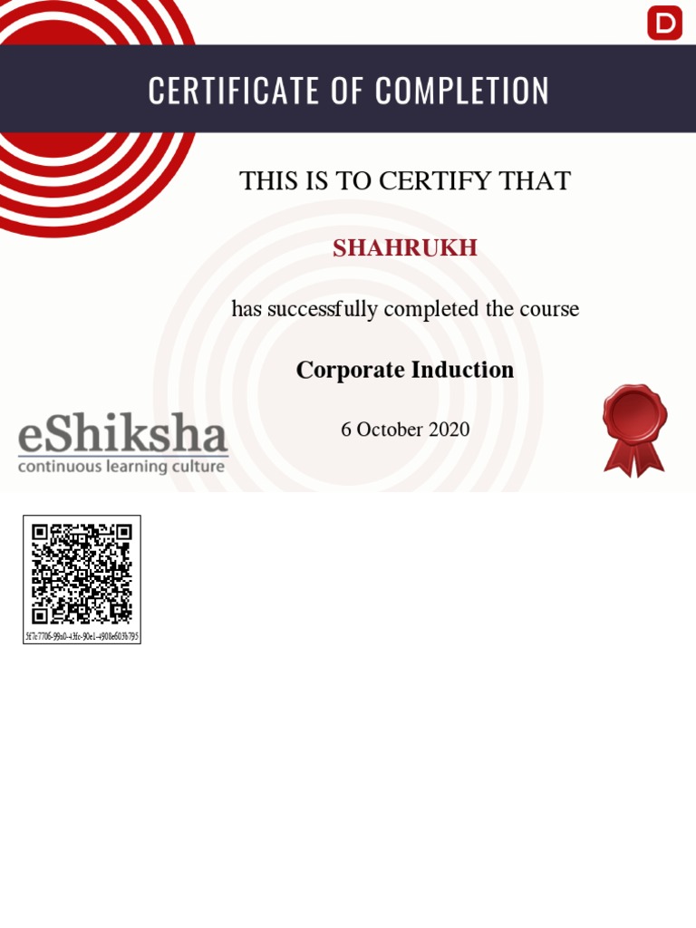 Corporate Induction-Corporate Induction Certificate 15257 PDF | PDF ...