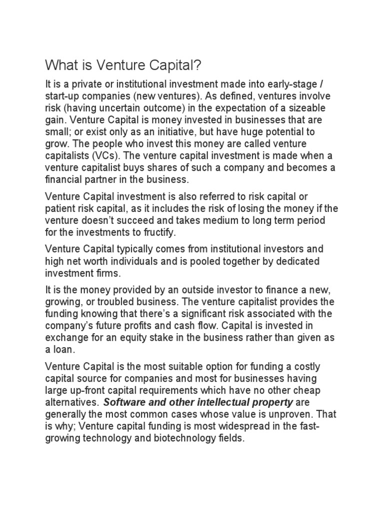 What Is Venture Capital | PDF | Venture Capital | Corporate Finance