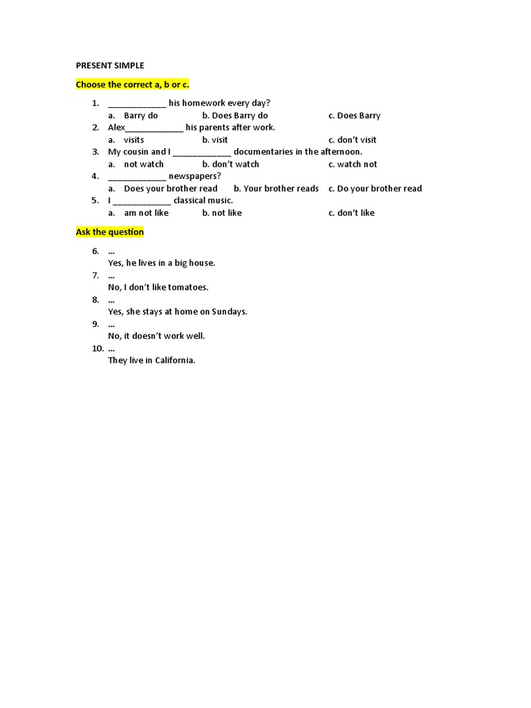 Present Simple Forms | PDF