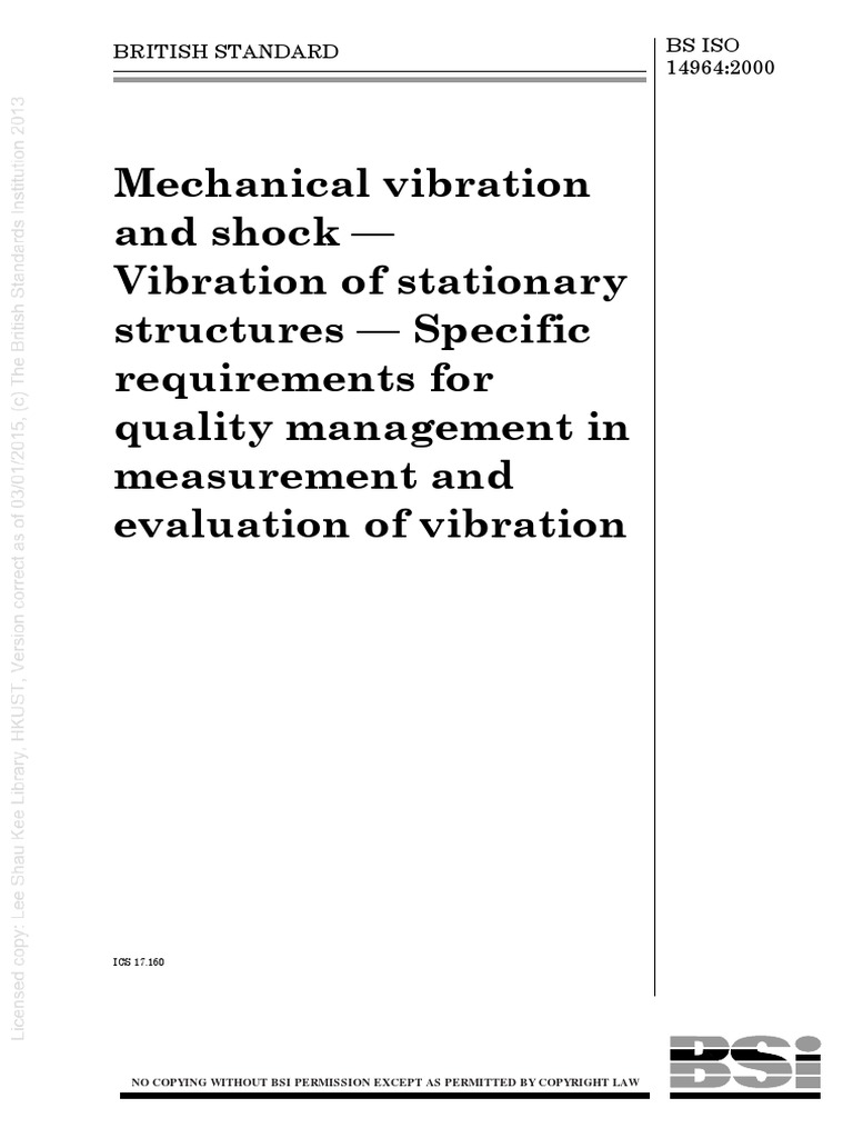 (BS ISO 14964-2000) - Mechanical Vibration and Shock. Vibration of ...