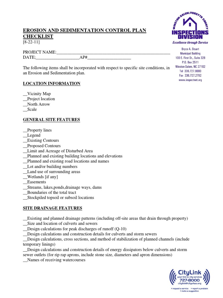 Erosion Control Plan Checklist | PDF | Storm Drain | Erosion