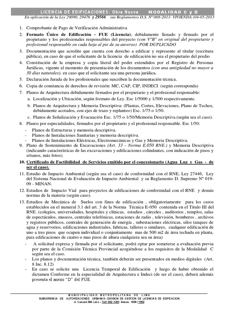 LICENCIA DE EDIFICACIONES Obra Nueva MODALIDAD C - y D PDF | PDF | Naturaleza | Science